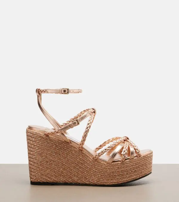 JIMMY CHOO Nyra Braided Leather Espadrille Wedges