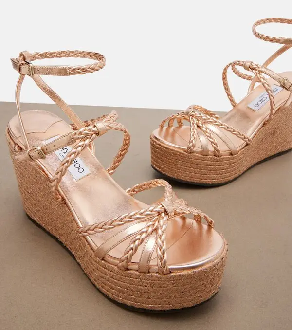 JIMMY CHOO Nyra Braided Leather Espadrille Wedges