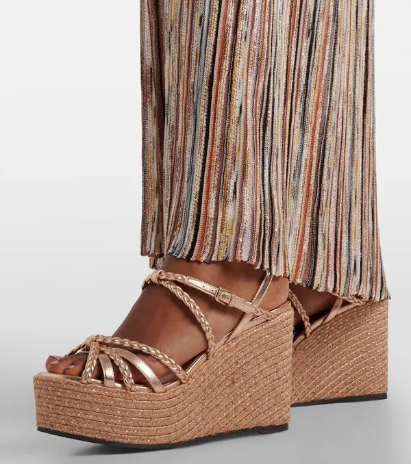 JIMMY CHOO Nyra Braided Leather Espadrille Wedges
