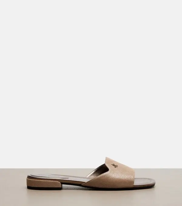 JIMMY CHOO Dina Leather Slides - Beige