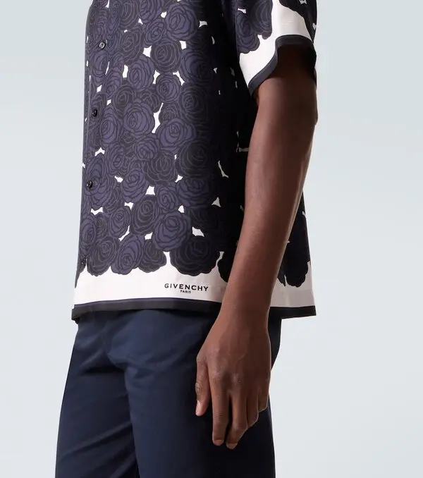 Givenchy Floral Silk Bowling Shirt - Blue
