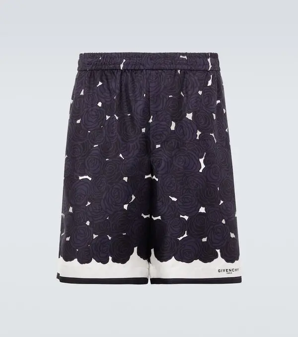 Givenchy Floral Silk Twill Shorts - Blue
