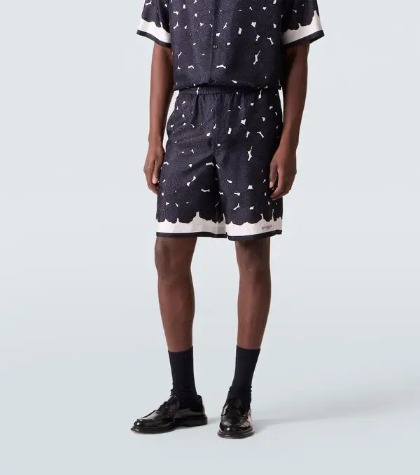 Givenchy Floral Silk Twill Shorts - Blue