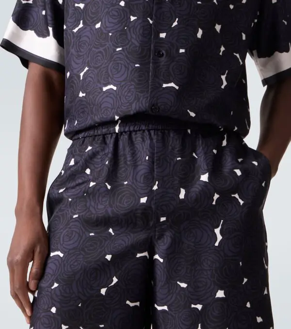 Givenchy Floral Silk Twill Shorts - Blue