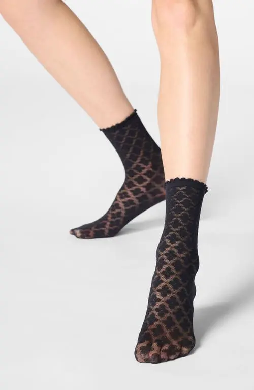 Oroblu Lace Crew Socks - Black