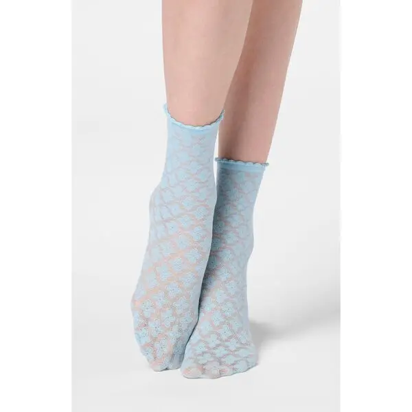 Oroblu Lace Crew Socks - Sky