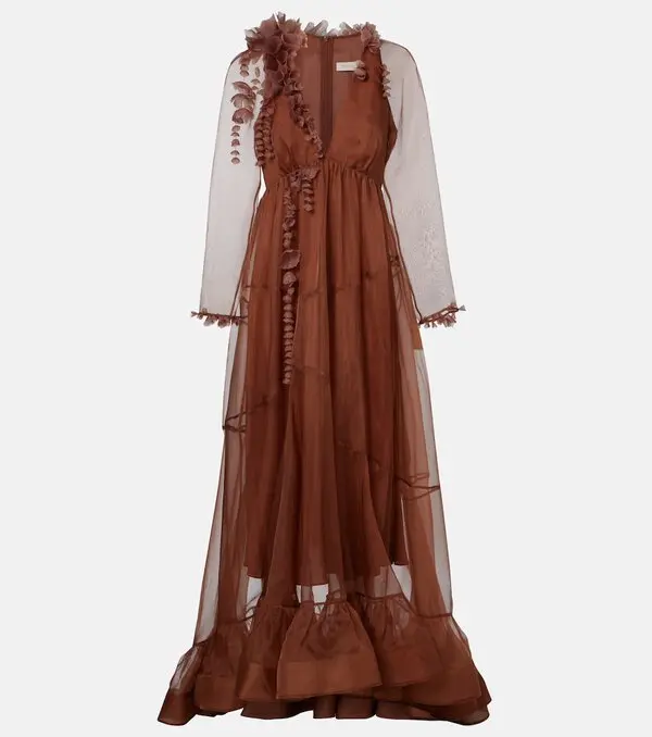 Zimmermann Como Floral-applique Silk Maxi Dress
