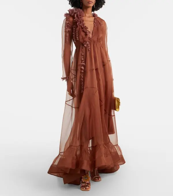 Zimmermann Como Floral-applique Silk Maxi Dress