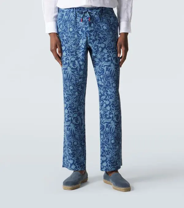 Kiton Printed Straight Linen Pants