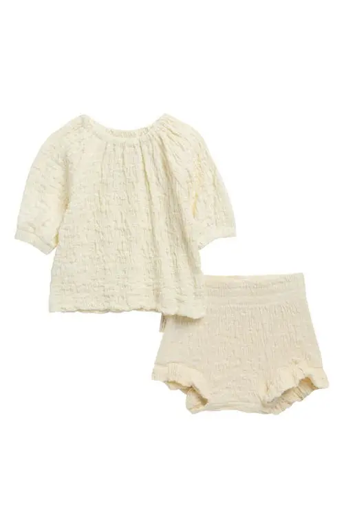 TINY TRIBE Scrunch Cotton Blend Dress With Bloomers - Cream