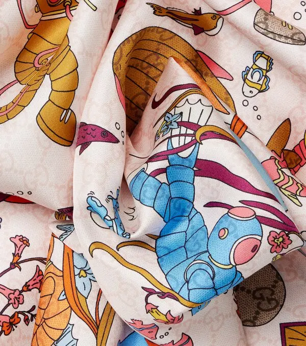 Gucci Gg Printed Silk Twill Scarf - Blue
