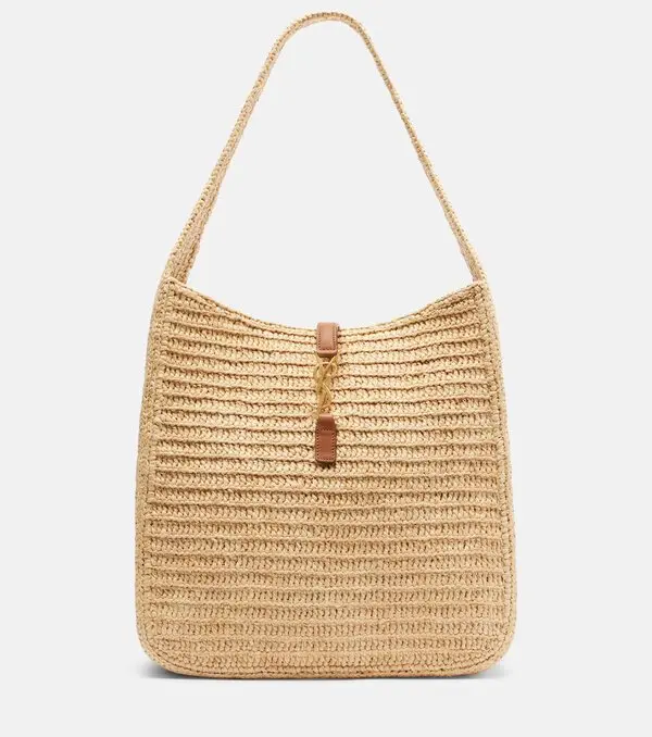 Saint Laurent Le 5 À 7 Large Raffia Shoulder Bag - Beige