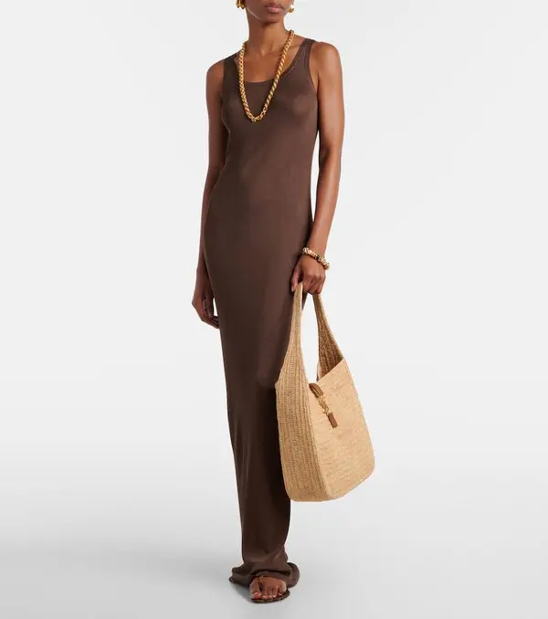 Saint Laurent Le 5 À 7 Large Raffia Shoulder Bag - Beige