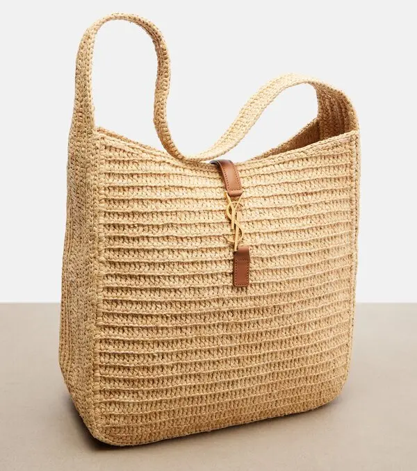 Saint Laurent Le 5 À 7 Large Raffia Shoulder Bag - Beige