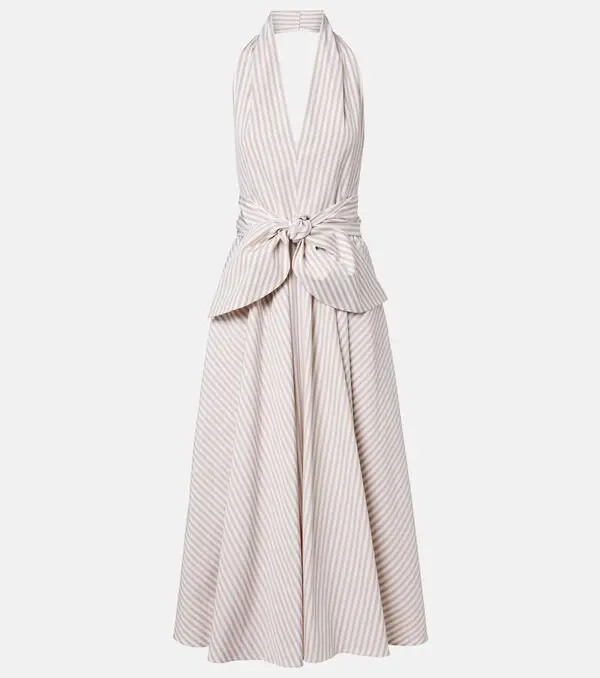PATOU Striped Halterneck Midi Dress - Beige