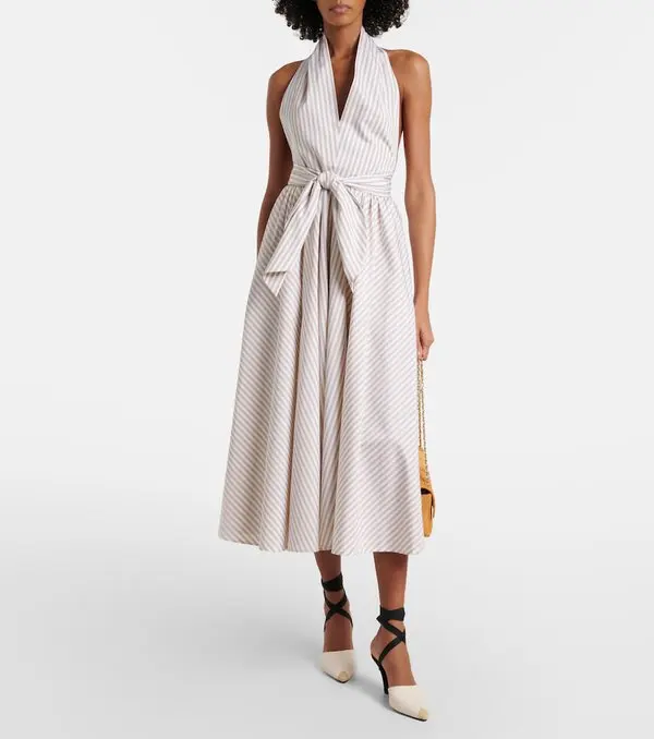 PATOU Striped Halterneck Midi Dress - Beige