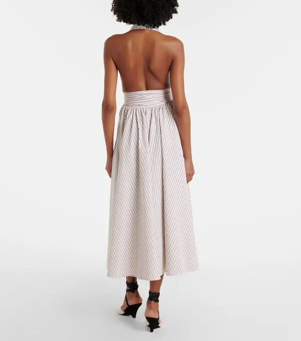 PATOU Striped Halterneck Midi Dress - Beige