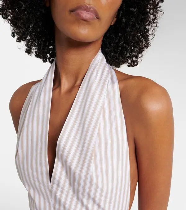 PATOU Striped Halterneck Midi Dress - Beige