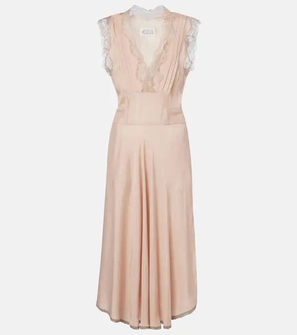 MAISON MARGIELA Belted Lace-trimmed Midi Dress - Pink