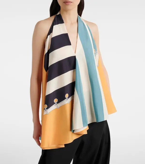 Loewe Printed Asymmetric Halterneck Silk Top - Multicoloured
