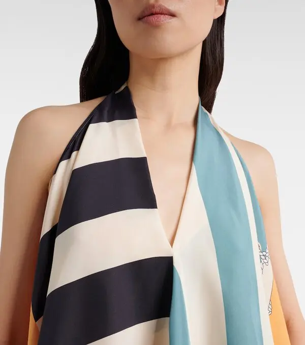 Loewe Printed Asymmetric Halterneck Silk Top - Multicoloured