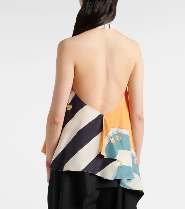 Loewe Printed Asymmetric Halterneck Silk Top - Multicoloured
