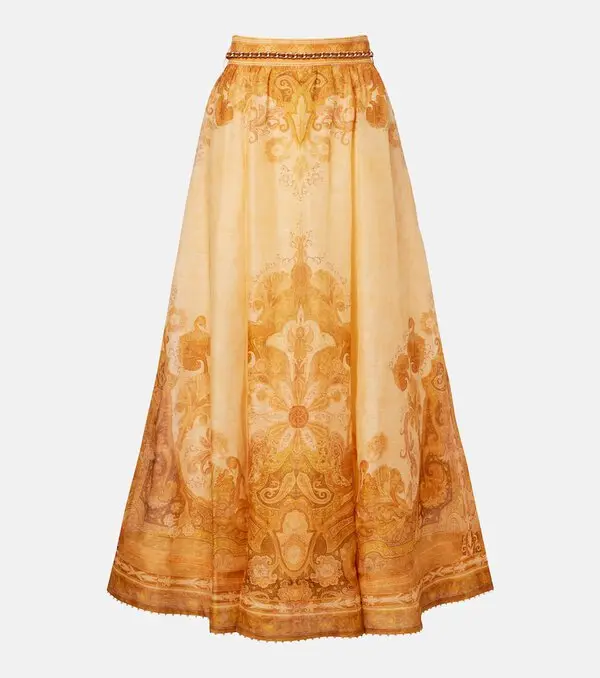 Zimmermann Como Paisley Linen And Silk Maxi Skirt - Orange