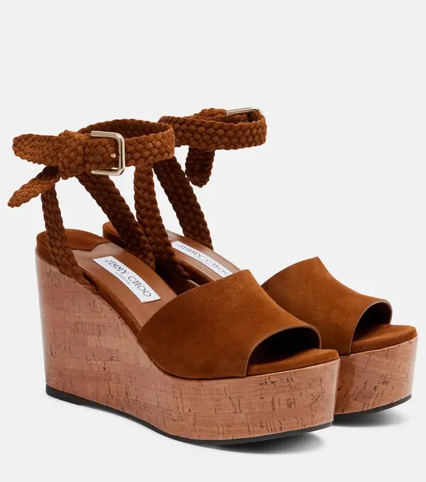 JIMMY CHOO Jori Suede Platform Sandals - Brown