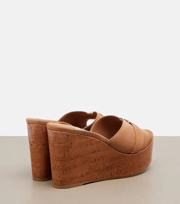 JIMMY CHOO Leda Suede Wedge Mules - Beige