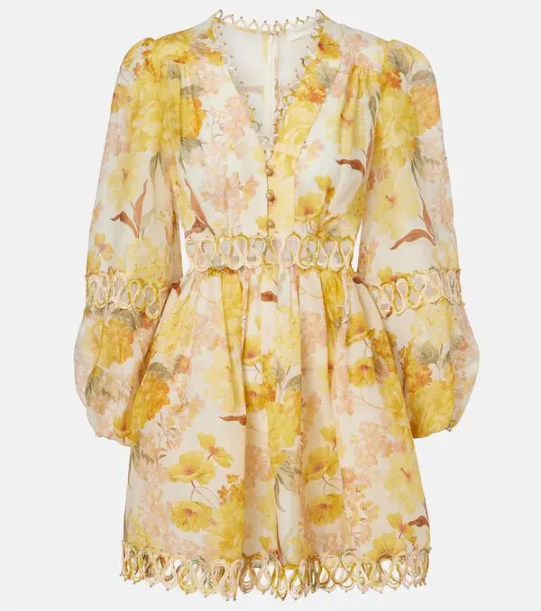 Zimmermann Como Floral Linen And Silk Minidress - Yellow