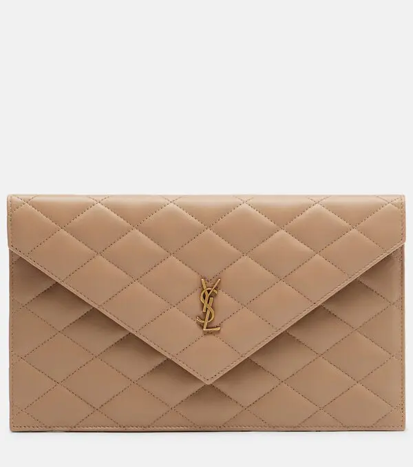 Saint Laurent Paris Cassandre Leather Pouch - Beige
