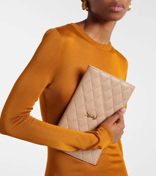 Saint Laurent Paris Cassandre Leather Pouch - Beige