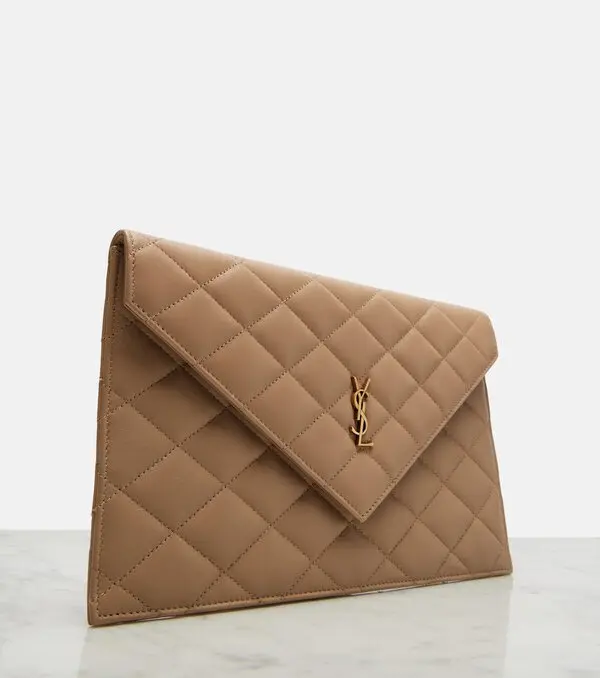 Saint Laurent Paris Cassandre Leather Pouch - Beige
