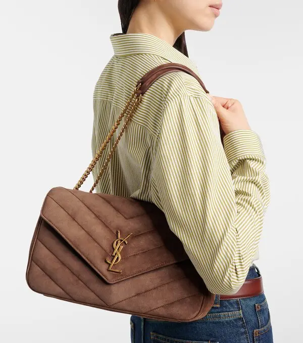 Saint Laurent Loulou Medium Suede Shoulder Bag - Brown