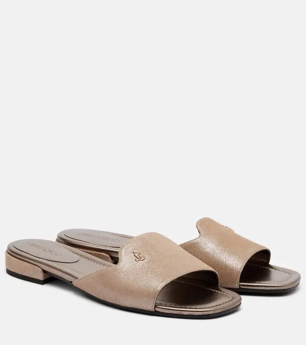 JIMMY CHOO Dina Leather Slides - Beige