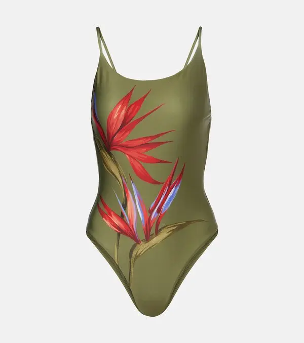 Farm Rio Strelitzia Floral One-piece Swimsuit - Green