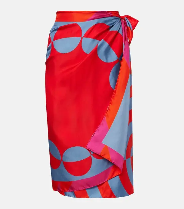 Dries Van Noten Printed Silk Wrap Skirt - Red