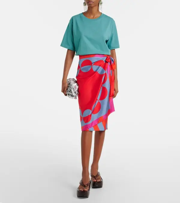 Dries Van Noten Printed Silk Wrap Skirt - Red