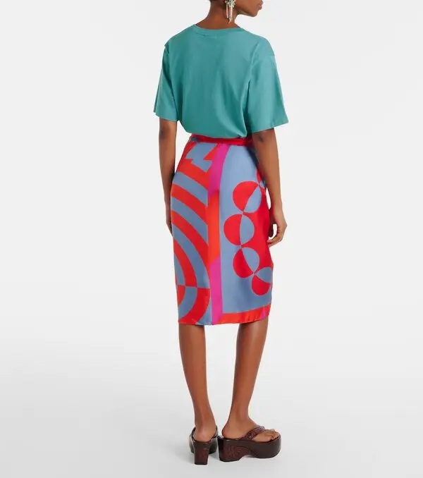 Dries Van Noten Printed Silk Wrap Skirt - Red