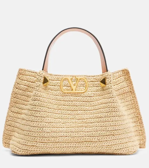 Valentino Garavani Vlogo Raffia Top Handle Bag - Beige