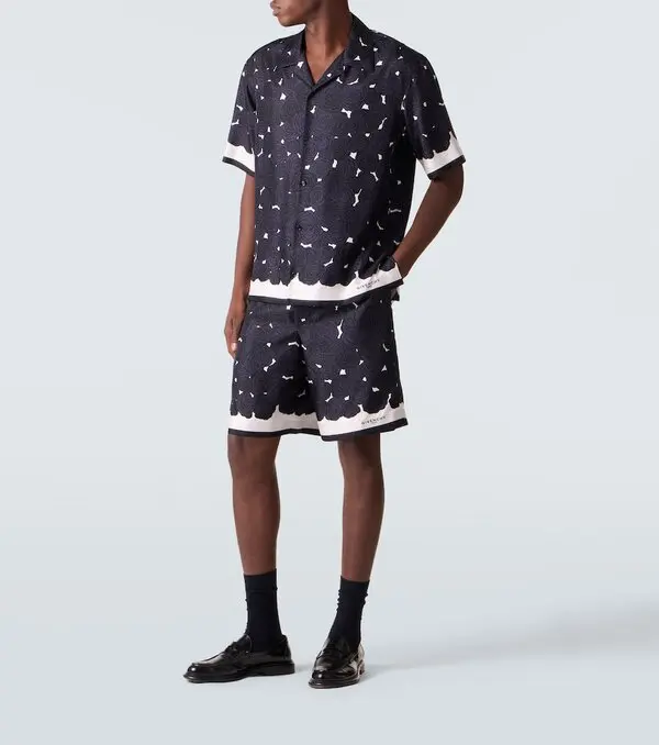 Givenchy Floral Print Silk Twill Shorts - Blue