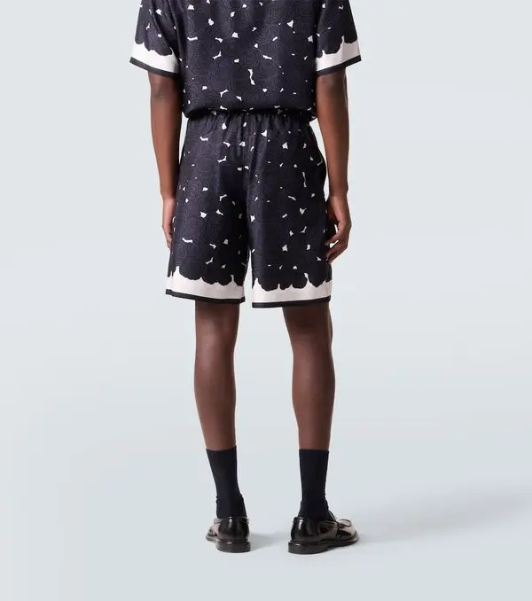 Givenchy Floral Print Silk Twill Shorts - Blue
