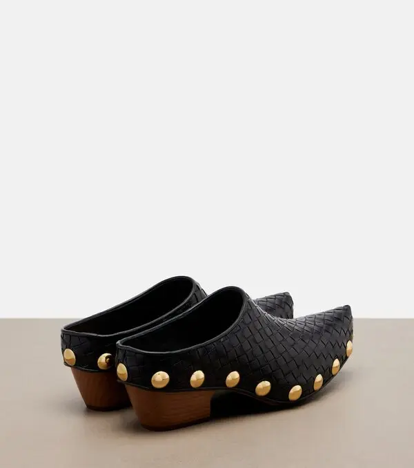 Bottega Veneta Gondola Intrecciato Studded Clogs - Black