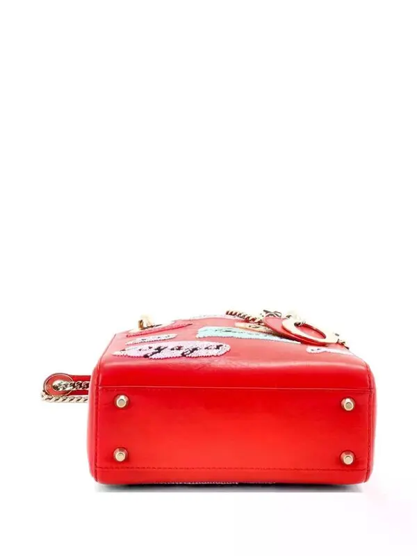Dior Lady Chain Bag Beaded Leather Mini Shoulder Bag - Red