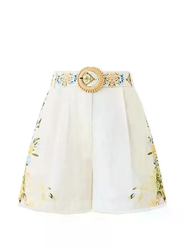 Camilla Floral-print Belted Shorts - Neutrals