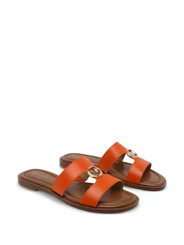 Michael Kors Logo Medallion Leather Sandals