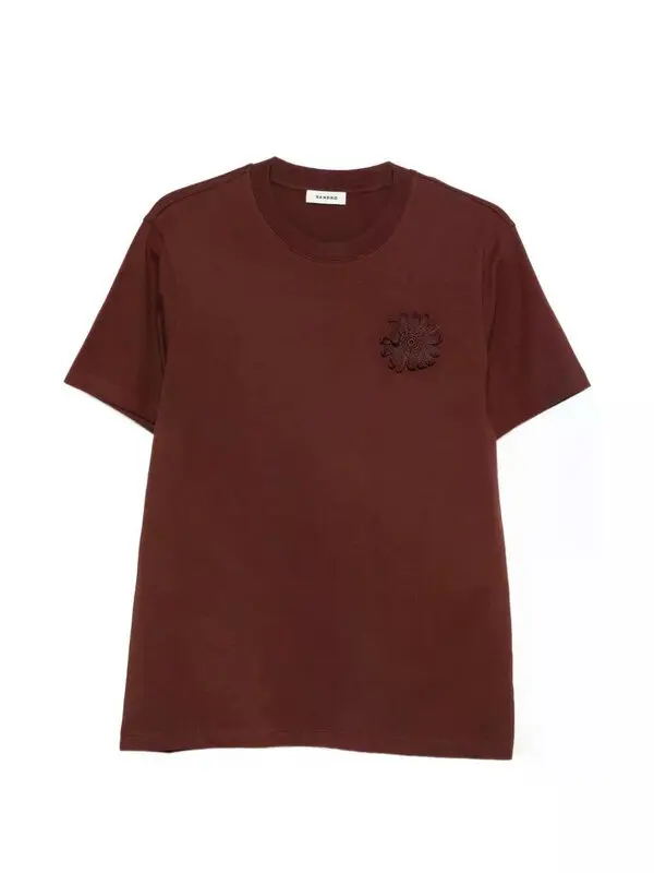 Sandro Cotton Crochet Flower T-shirt - Brown