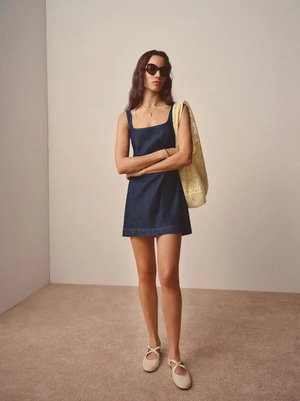 REFORMATION Elinda Denim Mini Dress - Blue
