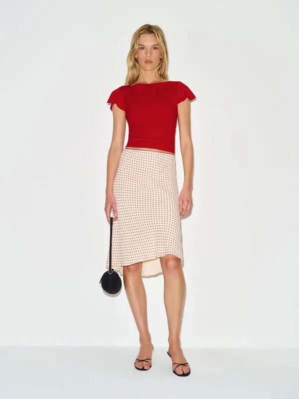 REFORMATION Jensen Knit Top With Flutter Sleeves - Red