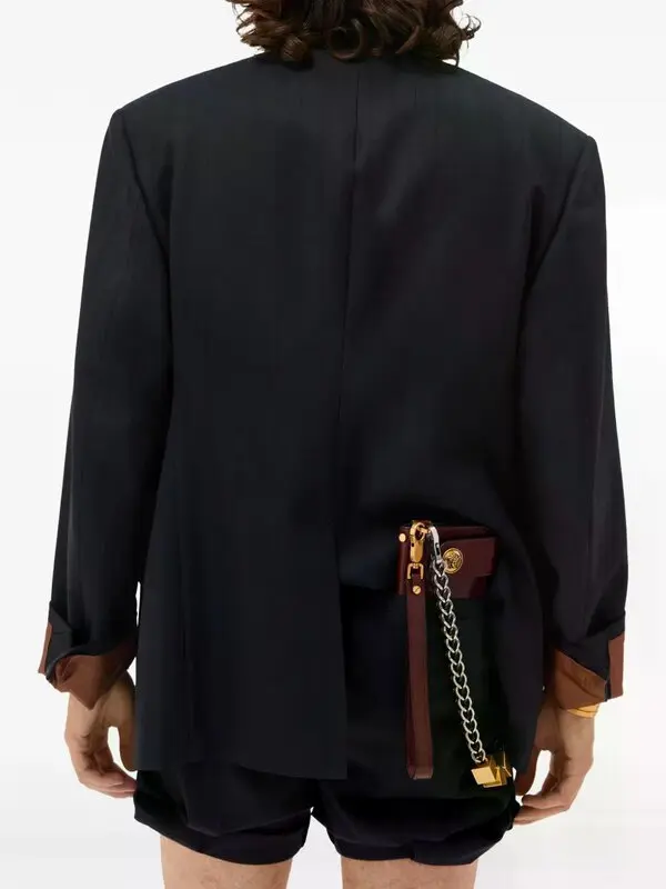 Versace Pinstripe Wool Boxy Blazer - Blue